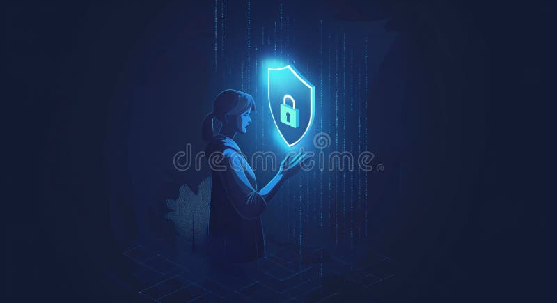 Futuristic Cybersecurity with Woman and Digital Shield Lock for Data ...