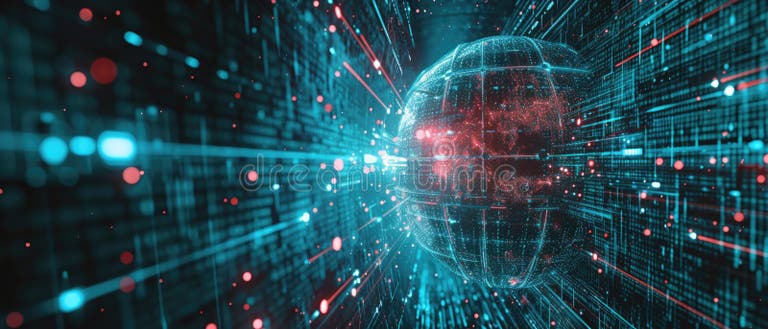 Futuristic Cyberspace Background, Cybersecurity Sphere in Abstract Dark ...