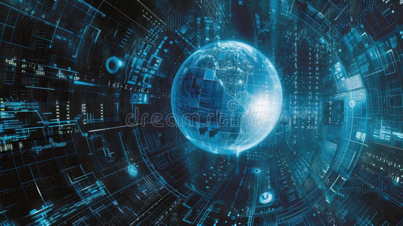 Futuristic Cyberspace Background, Cybersecurity Sphere in Abstract Dark ...