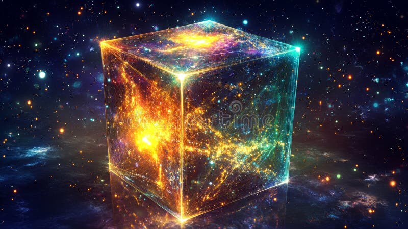 A Futuristic Cyberspace Features a Glowing Cube of Digital Data with ...