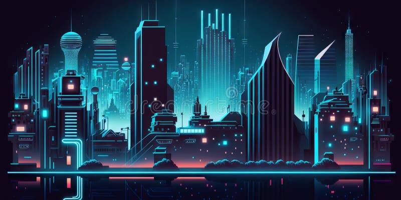 Futuristic Cyberspace Game City Stock Illustration - Illustration of ...