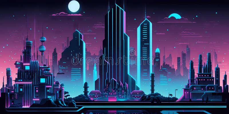 Futuristic Cyberspace Game City Stock Illustration - Illustration of ...