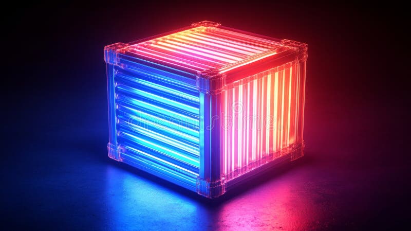 In a Futuristic Cyberspace, a Glowing Neon Cube of Digital Data ...