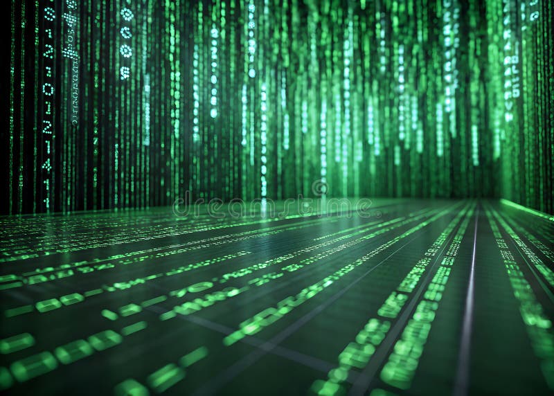 A Futuristic Cyberspace-style Backdrop with Animated Green Code Flowing ...