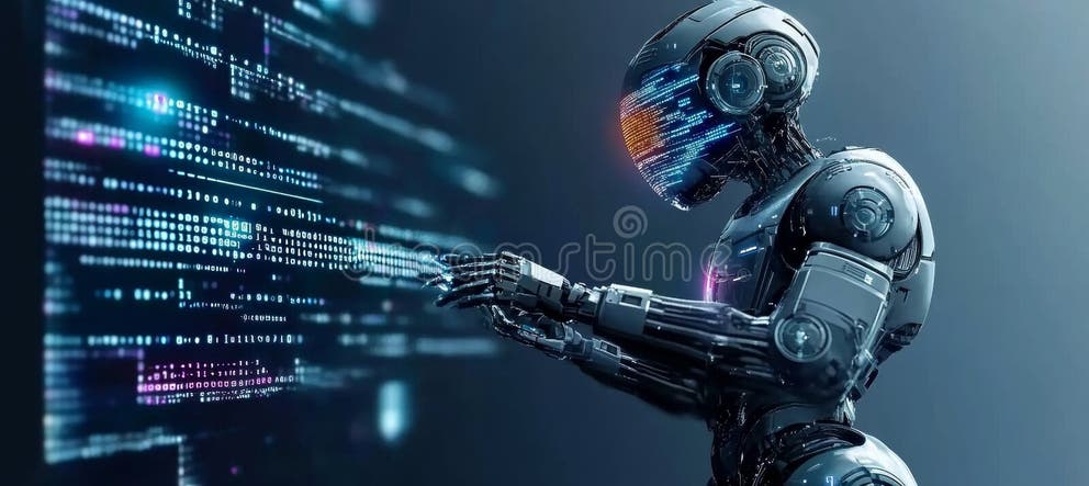 Futuristic Cyborg AI Programming in a High-tech Environment Coding ...