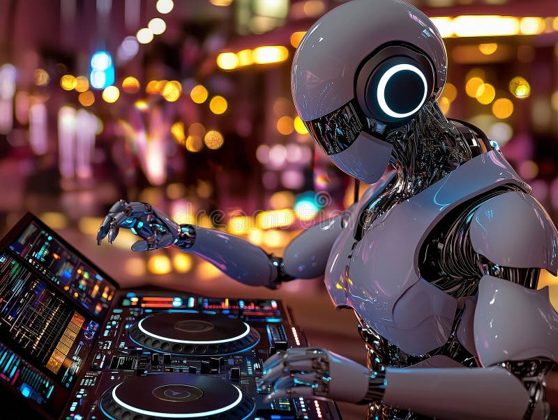 Futuristic Cyborg DJ in Action Stock Image - Image of innovative, club ...