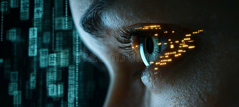 Futuristic Cyborg Eye Close-Up Capturing Complex Neural Network Data ...