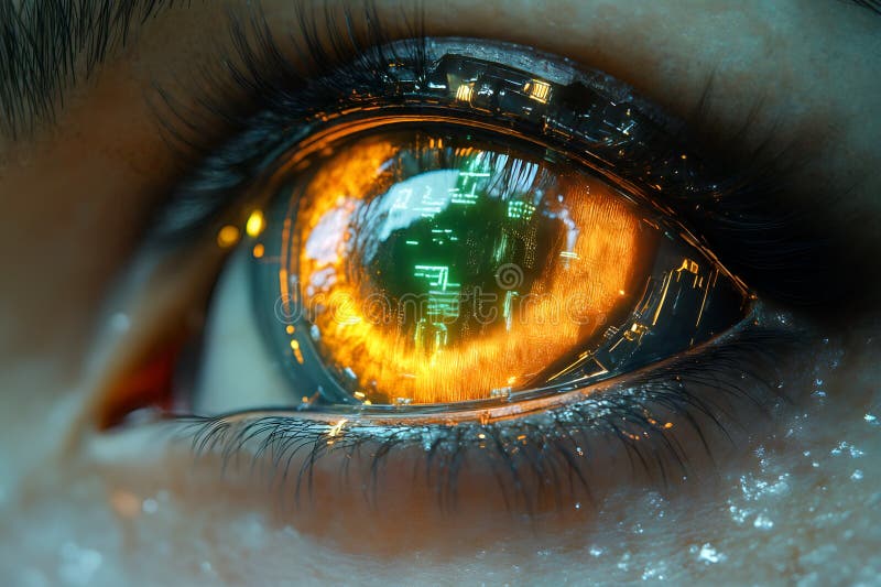 Futuristic Cyborg Eye with Digital Interface Reflections and ...
