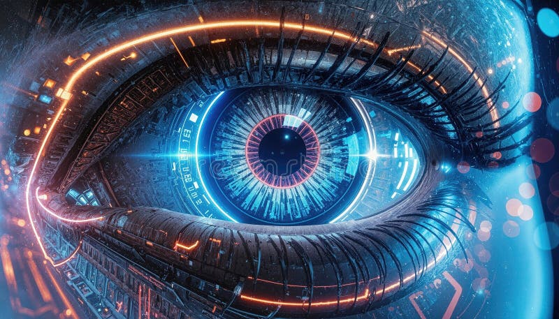 Futuristic Cyborg with Piercing Green Eyes and Advanced Facial Technology Stock Image - Image of ...