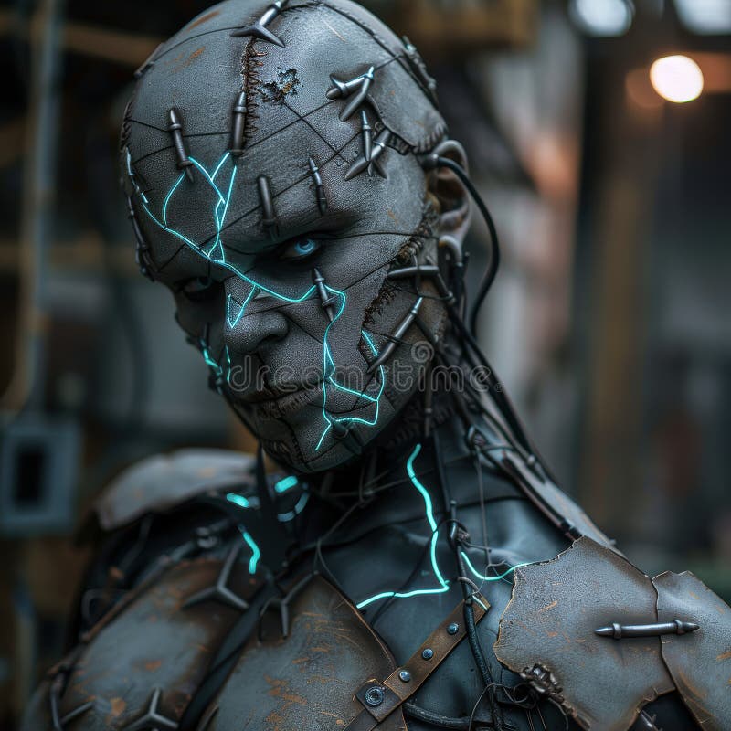 Futuristic Cyborg with Glowing Circuits Stock Illustration ...