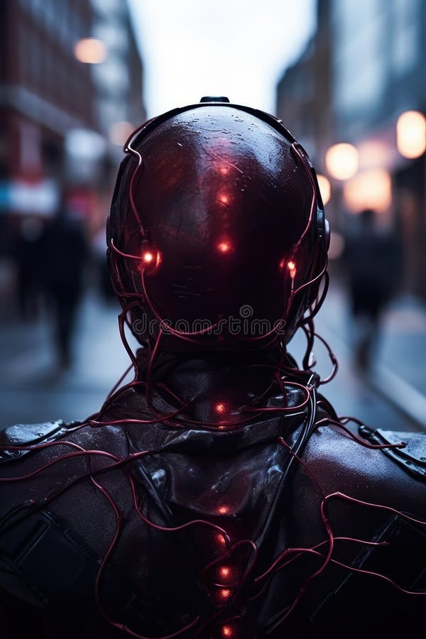 Futuristic Cyborg with Glowing Red Lights Stock Illustration ...