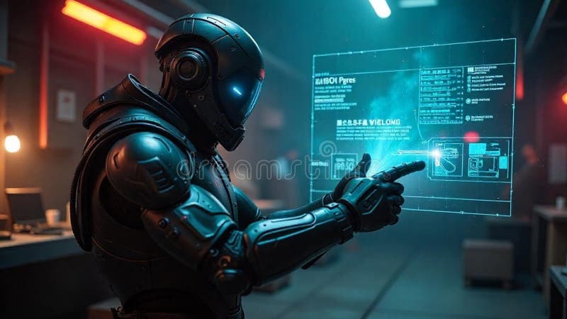 A Futuristic Cyborg Hand Interacting with a Holographic Interface Stock ...