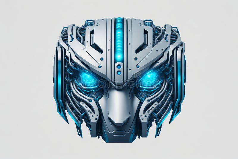 Futuristic Cyborg Head Front View. 3D Rendering Stock Illustration ...