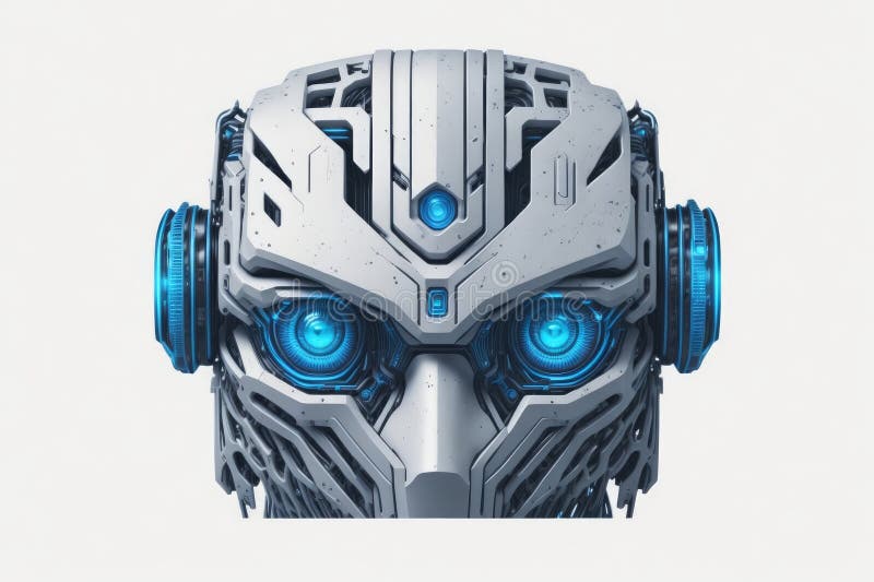 Futuristic Cyborg Head Front View. 3D Rendering Stock Illustration ...