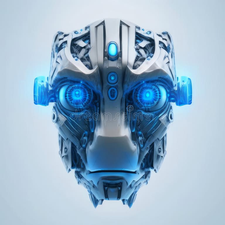 Futuristic Cyborg Head Front View. 3D Rendering Stock Illustration ...