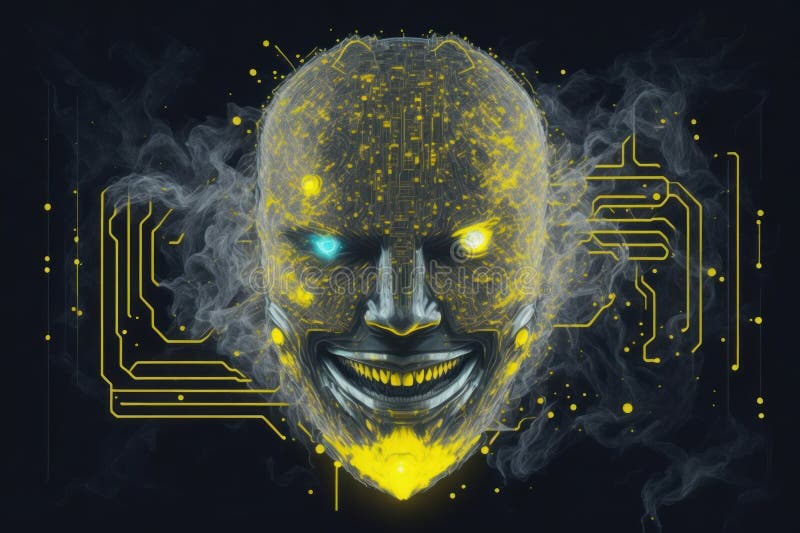 Futuristic Cyborg Head Front View. 3D Rendering Stock Illustration ...