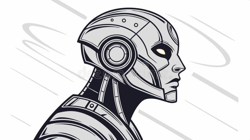 Futuristic Cyborg Head with Metallic Textures, Advanced Tech Concept Vector Design Generative AI ...