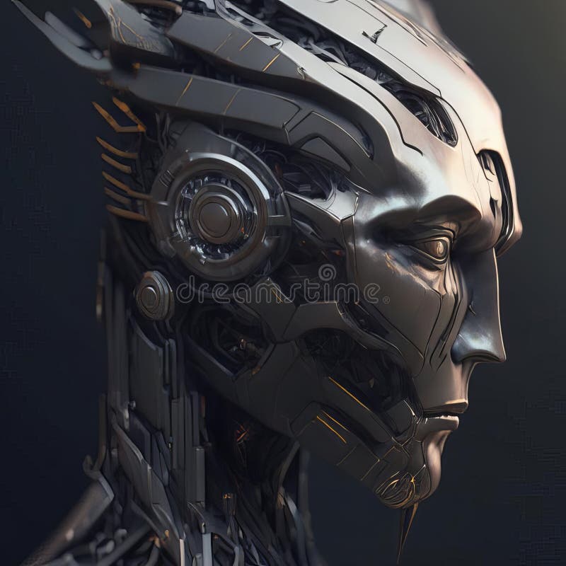 Futuristic Cyborg Head Side View. 3D Rendering Stock Illustration ...