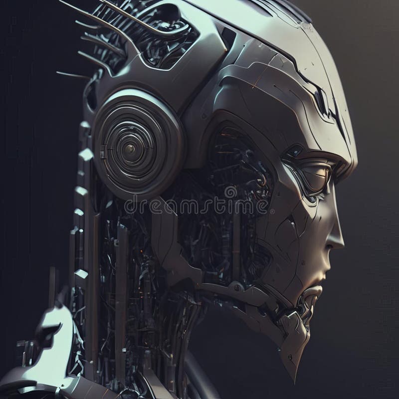 Futuristic Cyborg Head Side View. 3D Rendering Stock Illustration ...