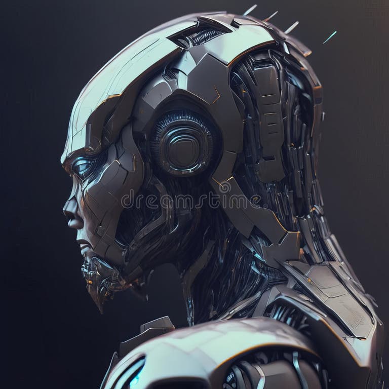Futuristic Cyborg Head Side View. 3D Rendering Stock Illustration ...