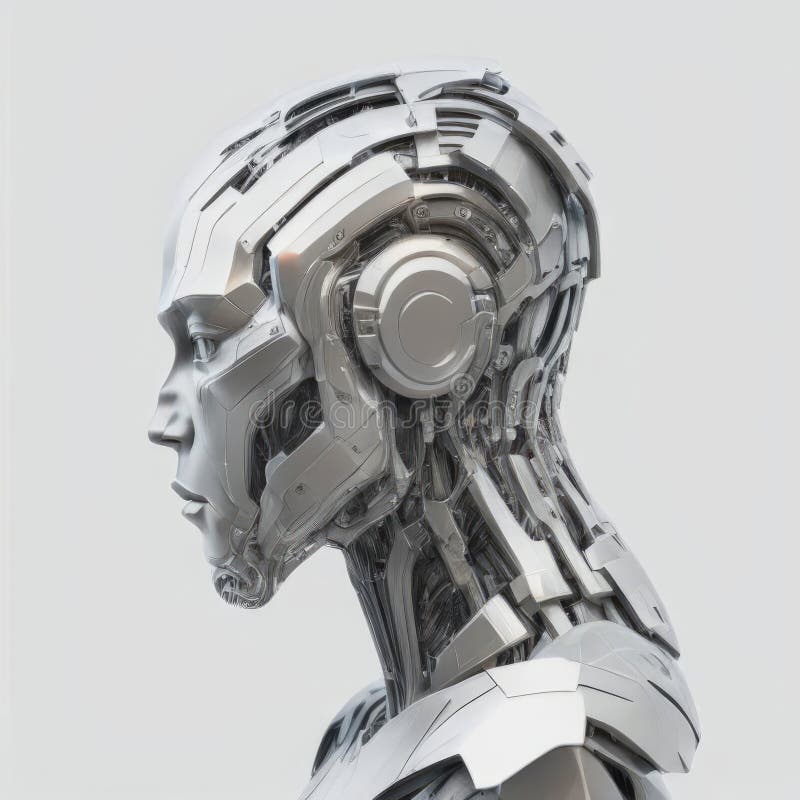 Futuristic Cyborg Head Front View. 3D Rendering Stock Illustration ...