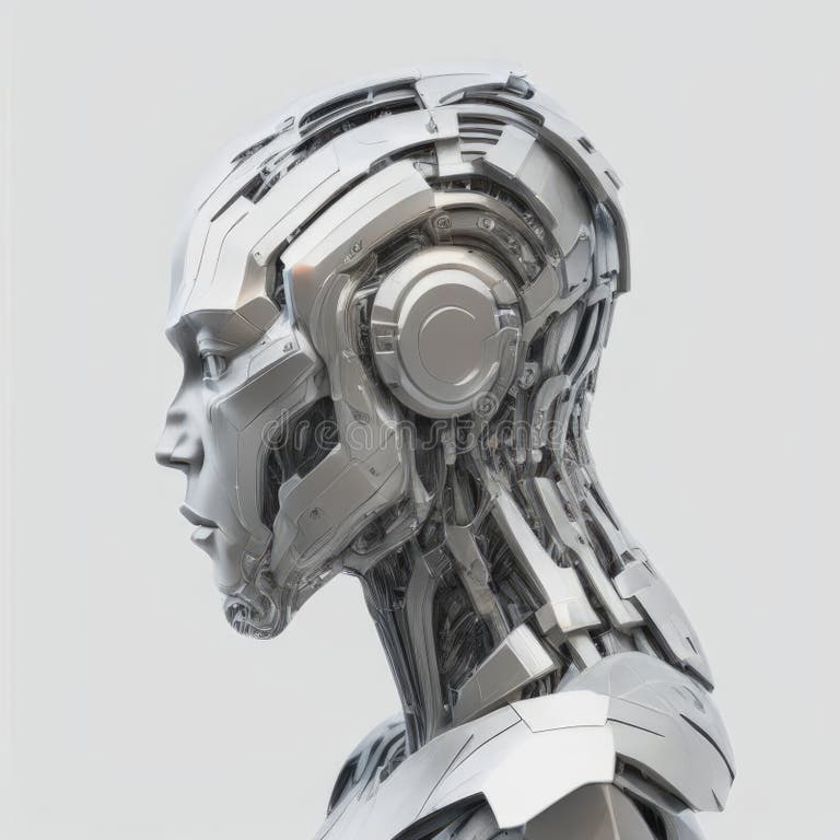 Futuristic Cyborg Head Side View. 3D Rendering Stock Illustration ...