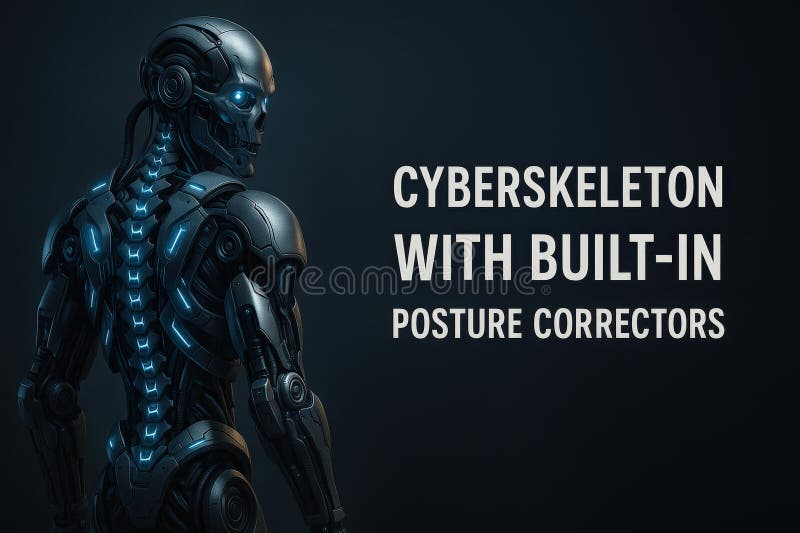 Futuristic Cyborg with Illuminated Spine and Text Cyberskeleton with ...