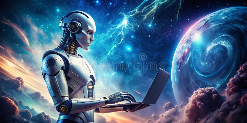 Futuristic Cyborg Laptop a Double Exposure 3D Illustration of Advanced ...