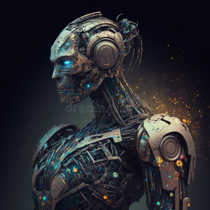 Futuristic Cyborg Woman with Wires and Yellow Eyes Created Using ...