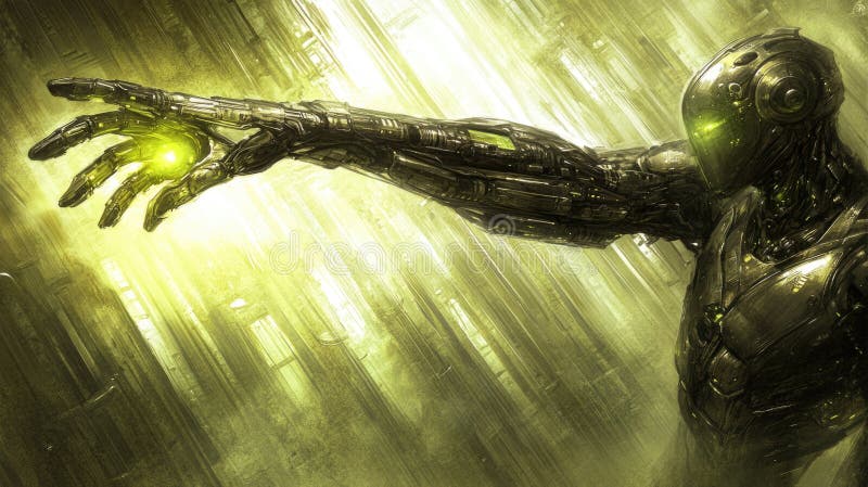 Futuristic Cyborg Reaching Out with Glowing Energy in Sci-fi Scene ...