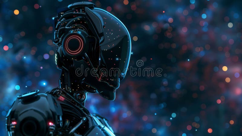 A Futuristic Cyborg is Shown Against a Cosmic Background, Surrounded by ...