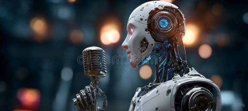 Futuristic Cyborg Singer in Retro Style Performing Classical Music with ...