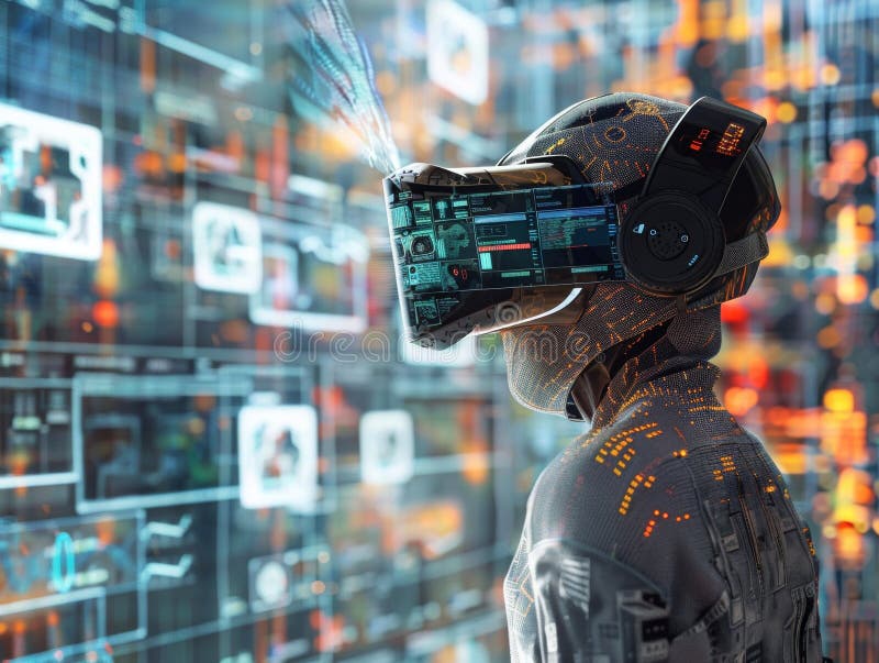 A Futuristic Cyborg Utilizes a VR Interface To Navigate and Interact ...