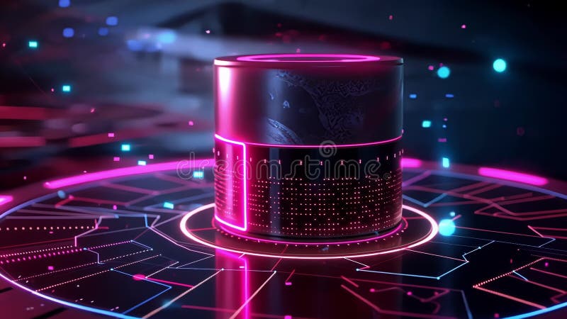 Futuristic Cylinder Displaying Data on Neon Platform Stock Footage ...