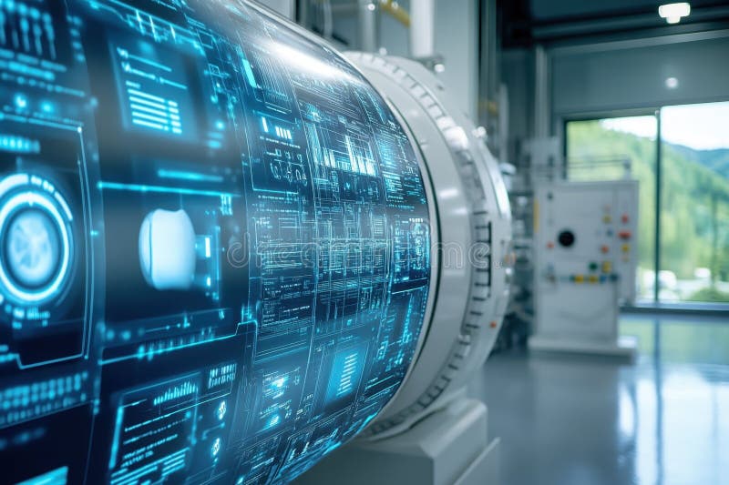 Futuristic Cylindrical Device Showcased in a High-tech Lab Setting ...