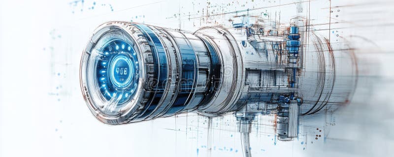 Futuristic Cylindrical Device with Technological Details and Lighted ...