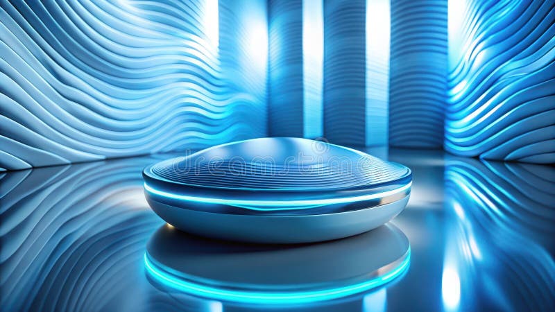 Futuristic Cylindrical Display Platform with Glowing Neon Accents in a ...