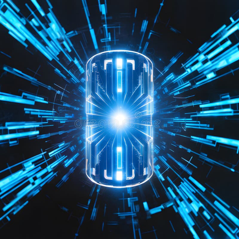 Futuristic Cylindrical Object Emitting Radiant Blue Glow Amidst Digital ...