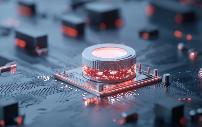 Futuristic Cylindrical Processor Unit on Circuit Board Stock ...