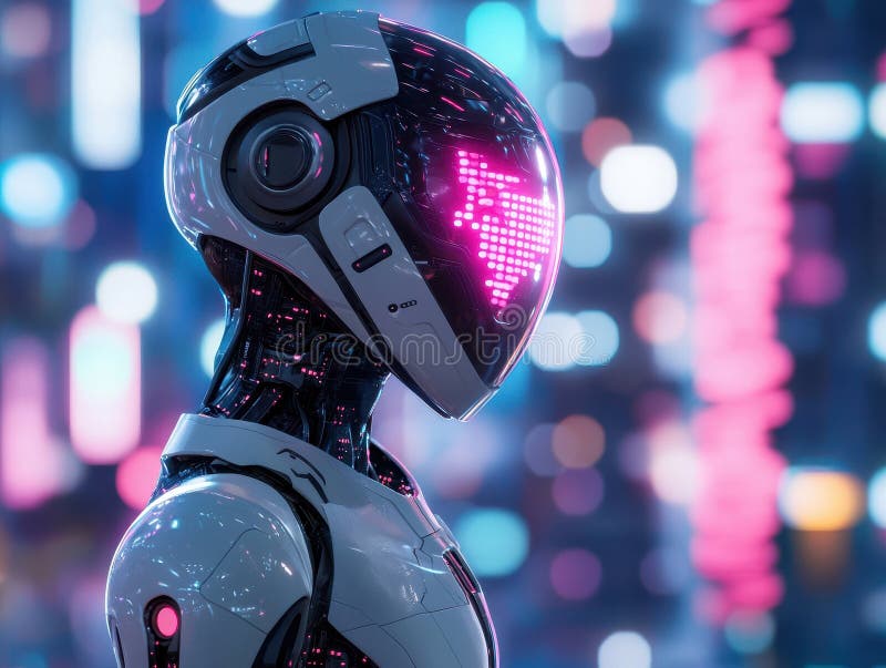 Futuristic 3D AI Assistant with Glowing Features Stock Illustration ...