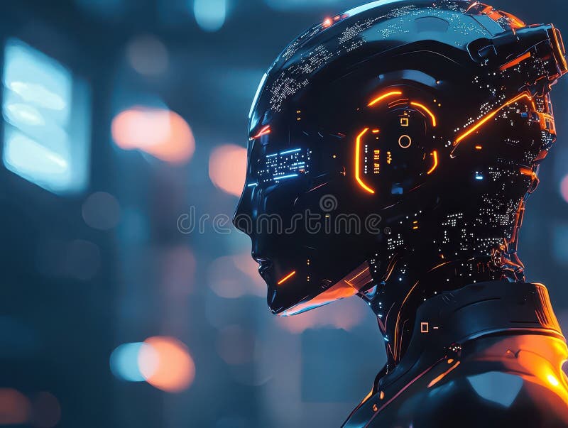 Futuristic 3D AI Assistant with Glowing Features Stock Illustration ...