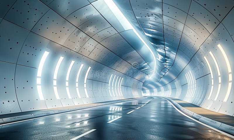 Futuristic 3D Architectural Tunnel Highway Rendering - Empty Asphalt ...