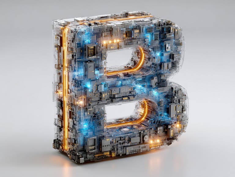 A Futuristic 3D B and T, Composed of Glowing, Interconnected Cubes and ...