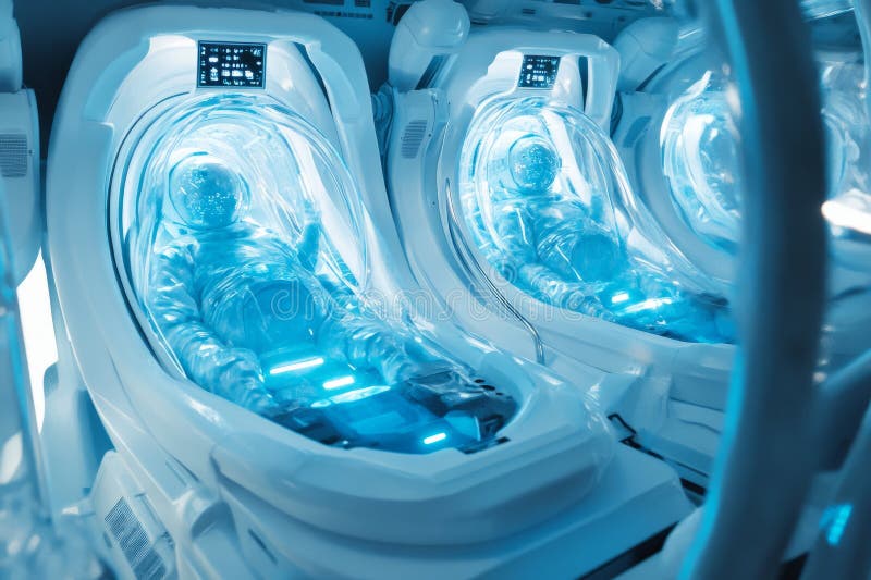 A Futuristic 3D Background of a Cryogenic Sleep Chamber Aboard a Deep ...