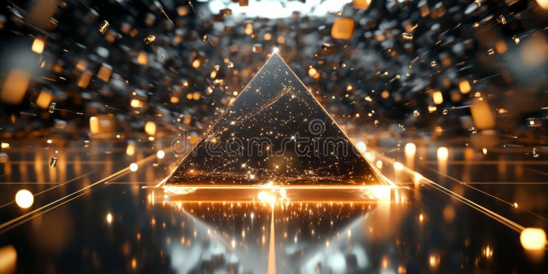 A Futuristic 3D Background Depicting a Levitating Metallic Pyramid ...