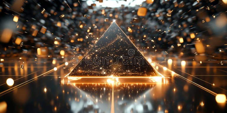 A Futuristic 3D Background Depicting a Levitating Metallic Pyramid ...