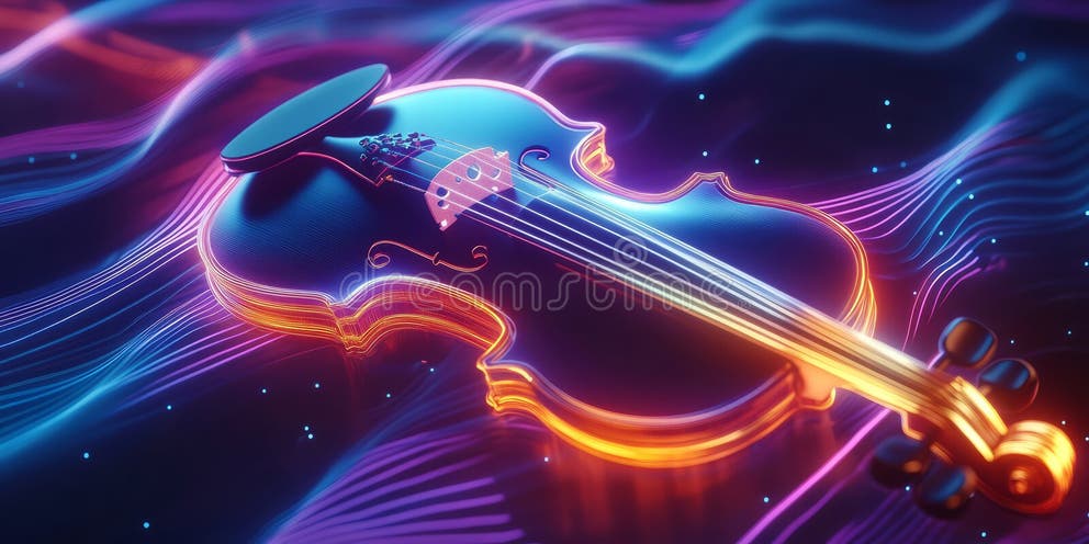 A Futuristic 3D Background Displaying a High-tech, Holographic Violin ...