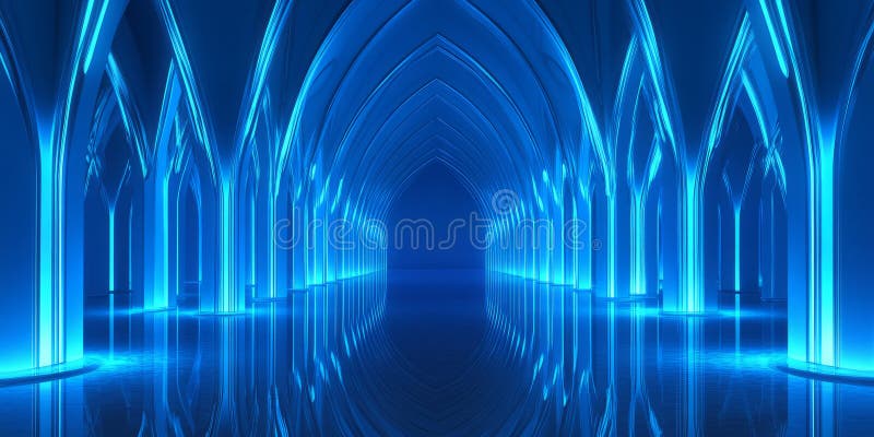 Futuristic 3d Background Featuring Infinite Corridor Glowing Blue Neon ...