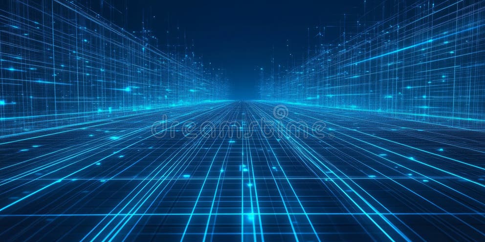 A Futuristic 3D Background Featuring a Seamless Digital Grid Extending into Infinity. the ...