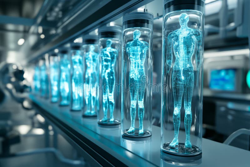 A Futuristic 3D Background of a Highly Advanced AI Laboratory Where Scientists Develop ...